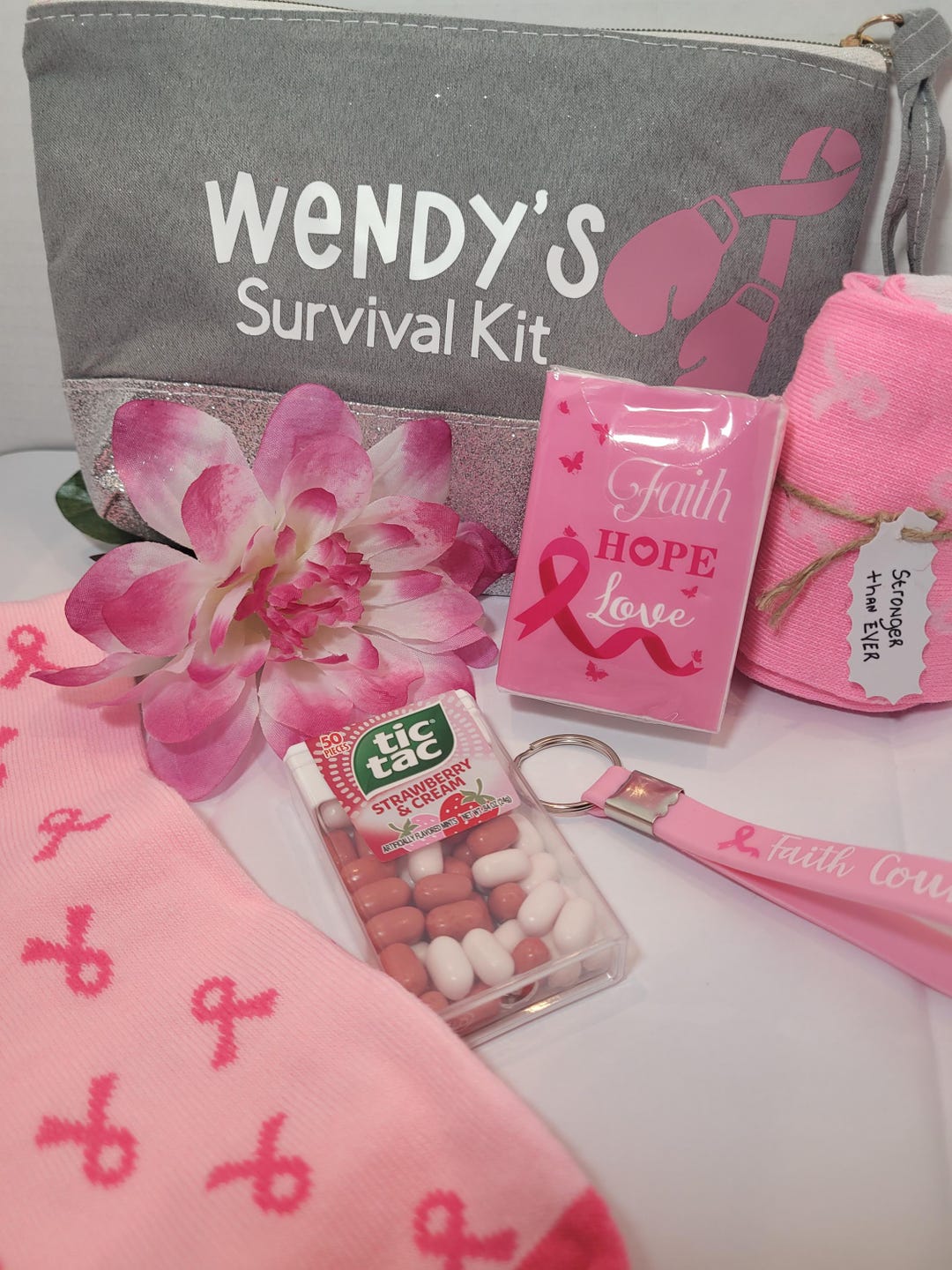 Personalized Breast Cancer Survival Kit: Socks, Key Ring & More - Etsy