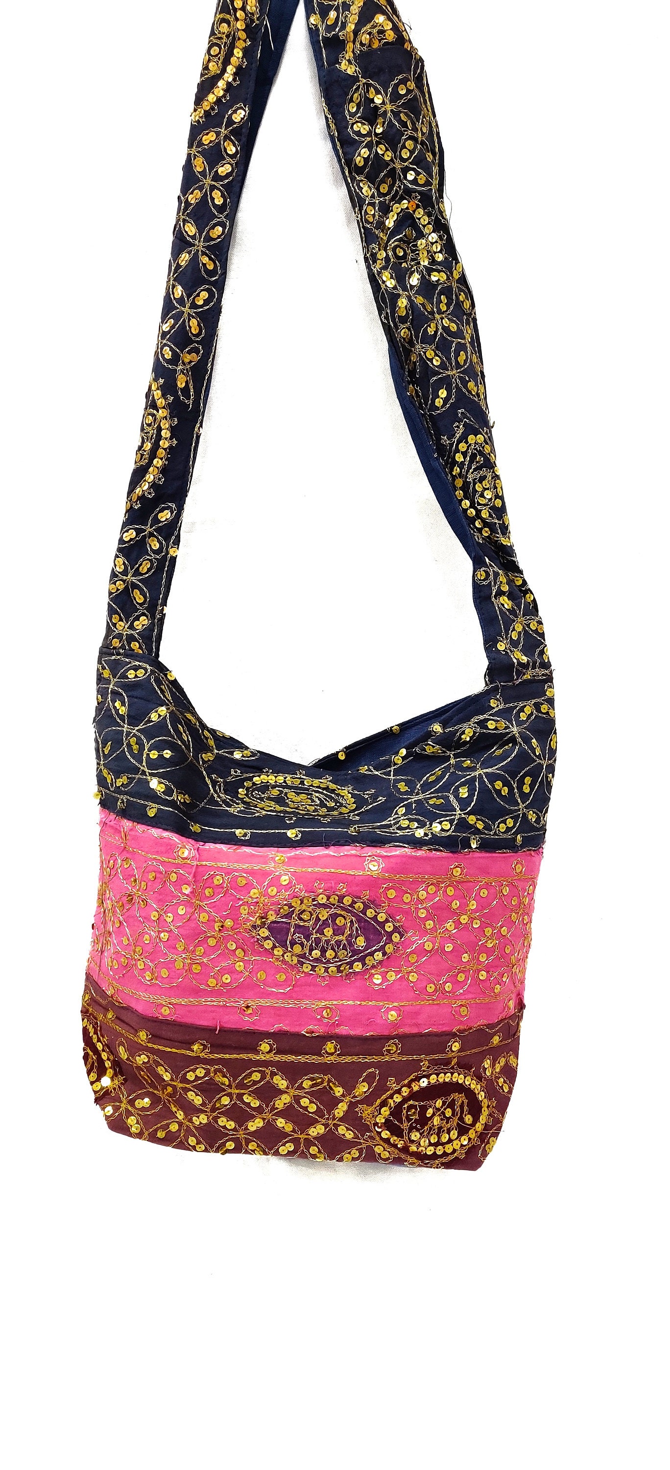 Traditional Indian Bohemian Golden Hand Embroidered Shoulder Bag With ...