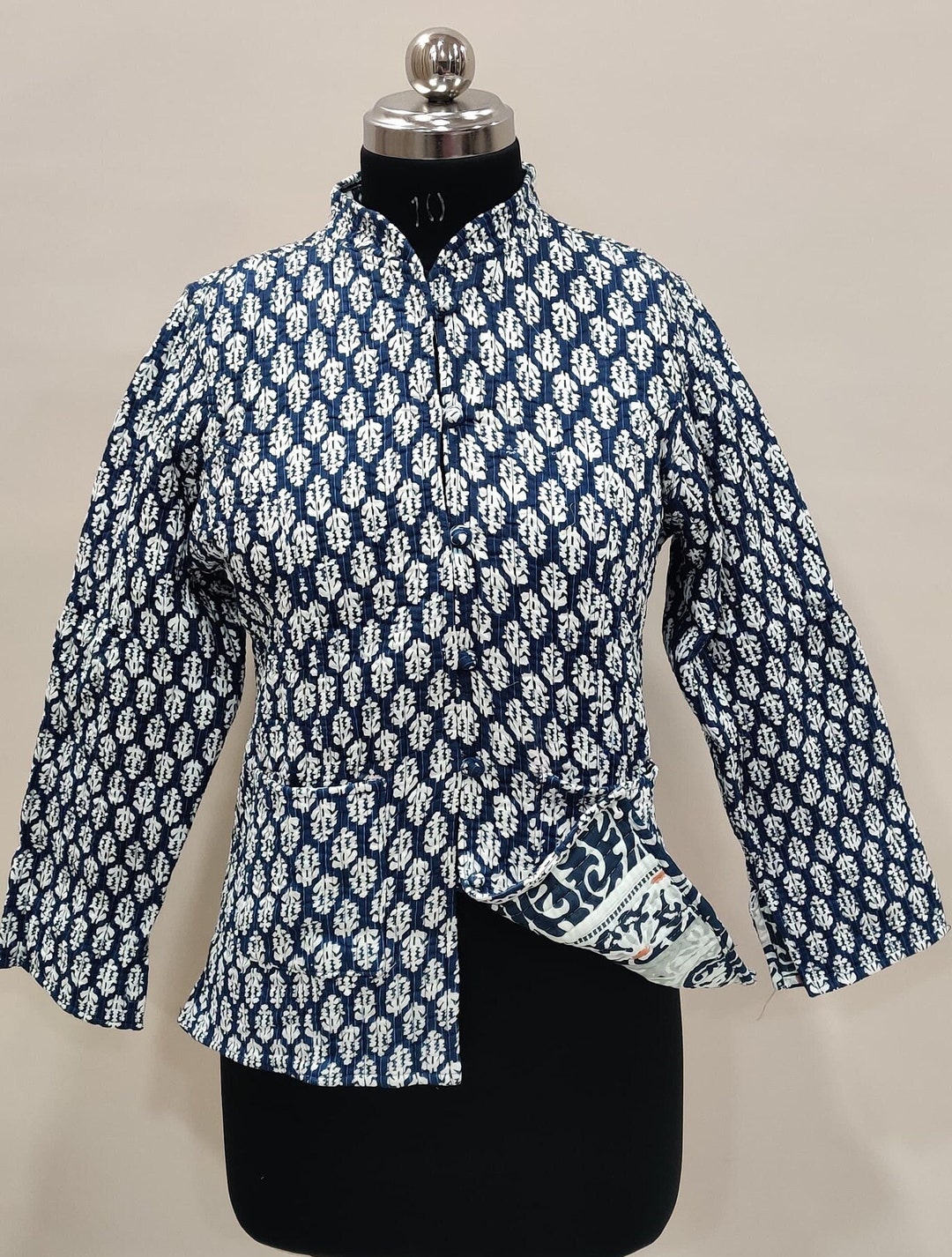 Reversible Hand Block Print Quilted Jacket, Handmade Vintage Quilted ...