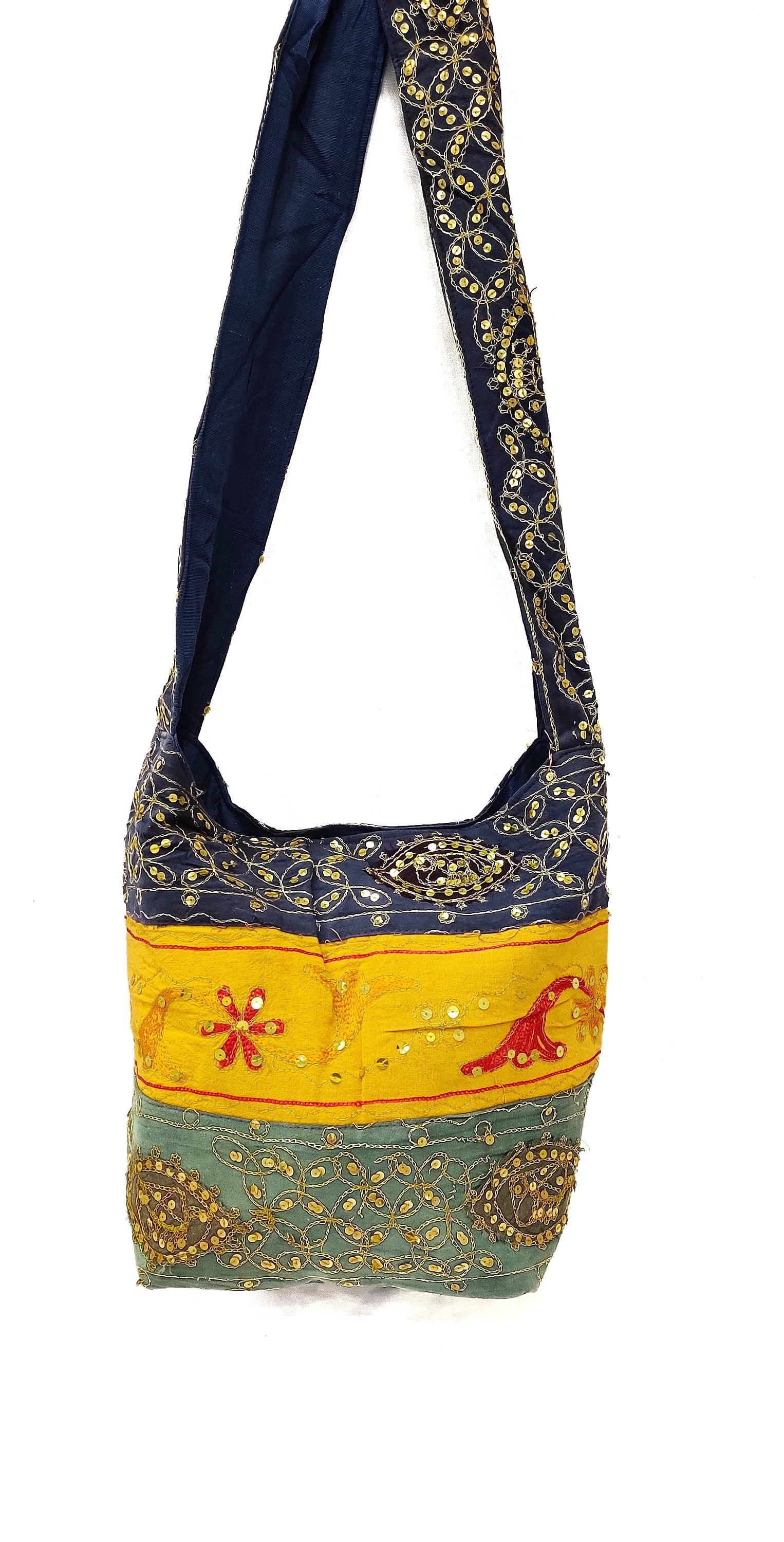 Traditional Indian Bohemian Golden Hand Embroidered Shoulder Bag With ...