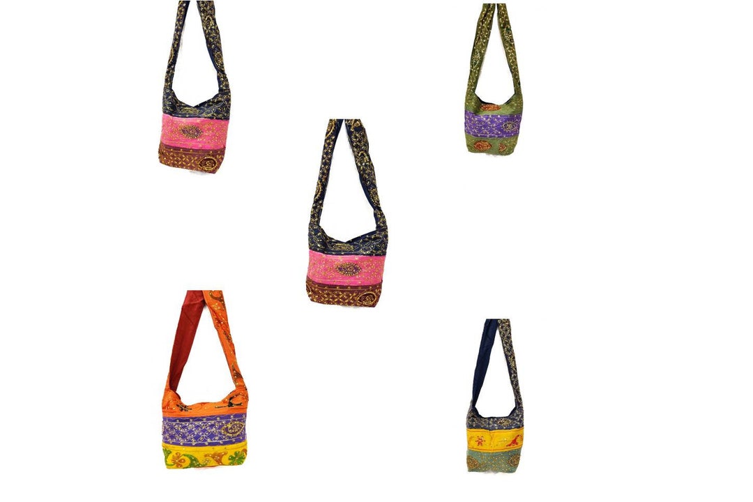 Traditional Indian Bohemian Golden Hand Embroidered Shoulder Bag With ...