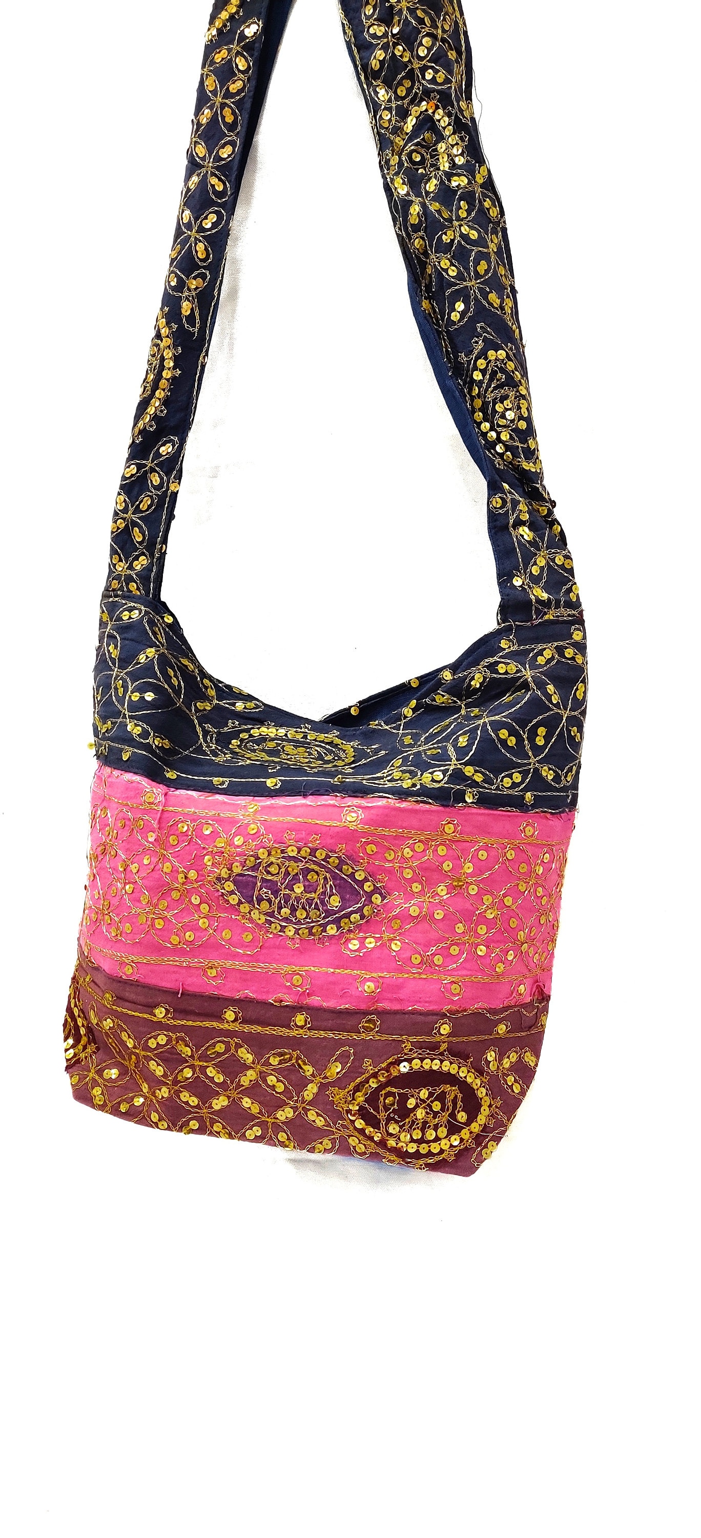Traditional Indian Bohemian Golden Hand Embroidered Shoulder Bag With ...