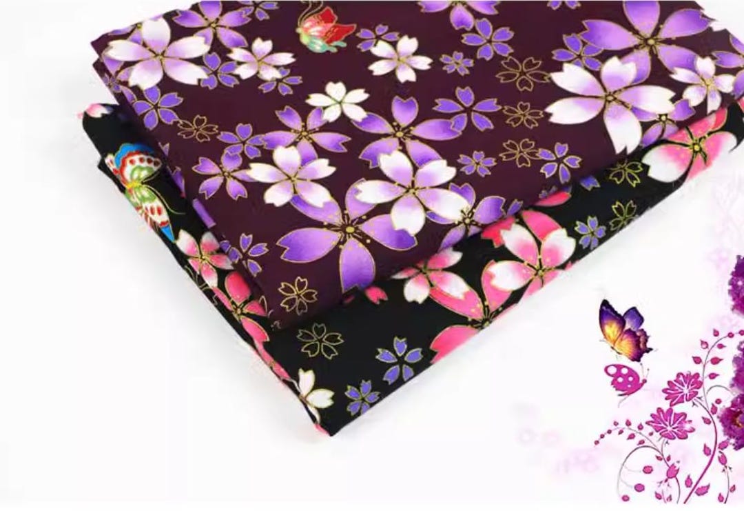 Japanese Sakura Cherry Blossom Pattern Fabric, Pure Cotton Fabric ...