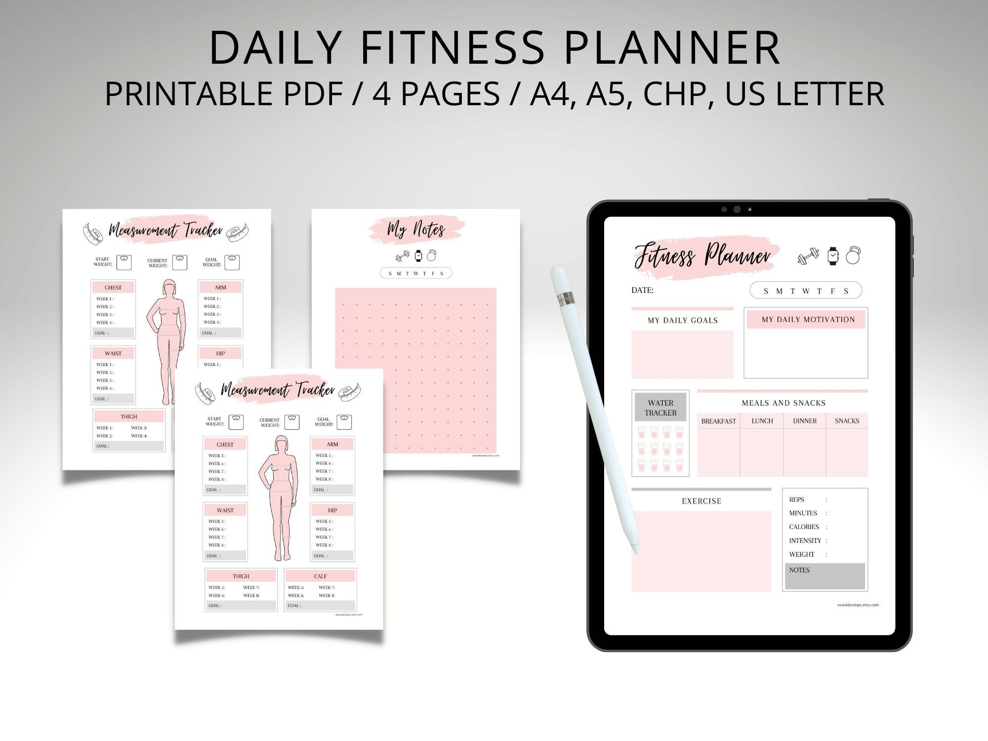 Daily Fitness Planner, Exercise Tracker Printable, Daily Workout Log ...