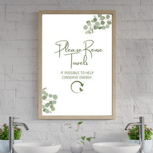 Reuse Towels Printable Sign, Airbnb Host Template, Vacation Rental Sign ...