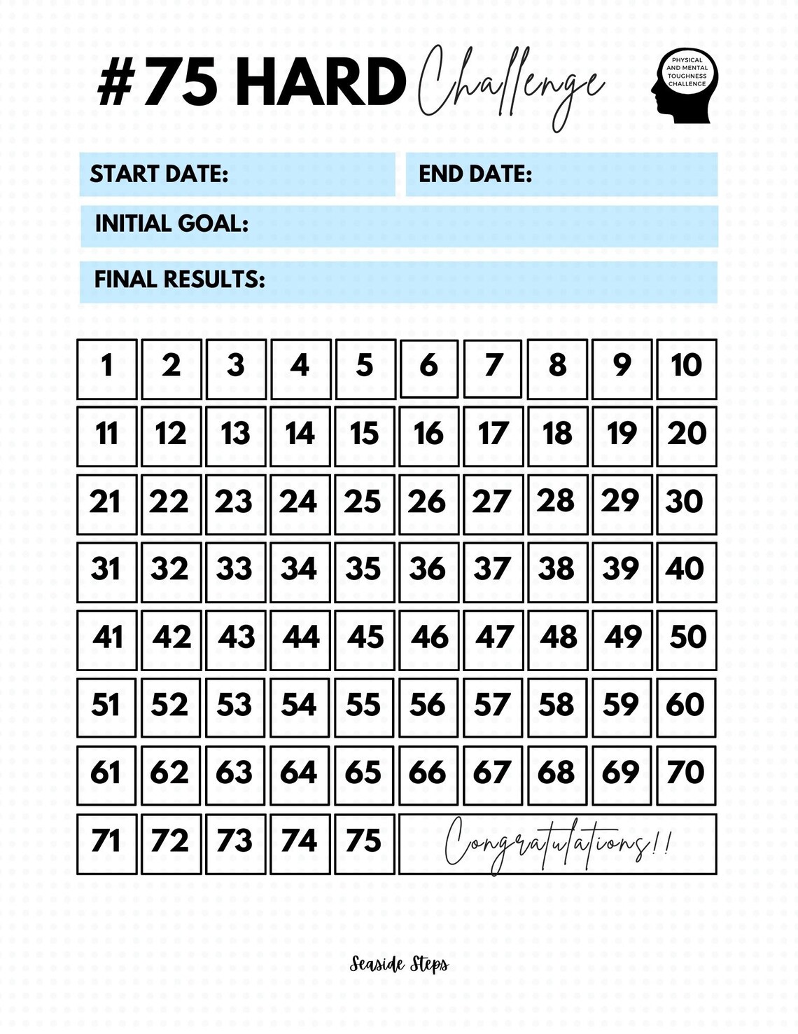Printable 75 Hard Challenge Tracker