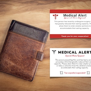 Bariatric Surgery Medical Alert Card: Special Menu Request (printable ...