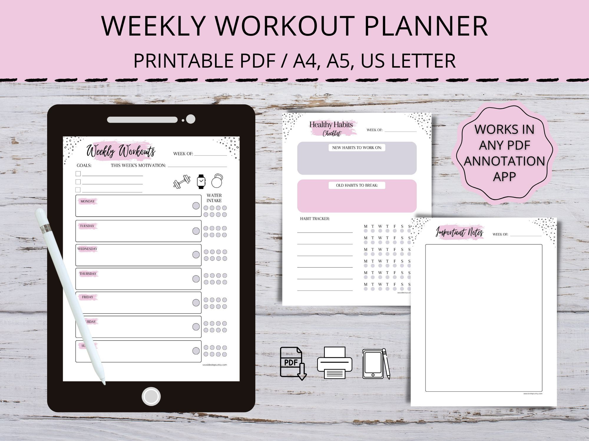 Weekly Workout Planner Printable Weekly Exercise Calendar - Etsy