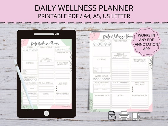 Printable Daily Wellness Planner Selfcare Journal Mood - Etsy