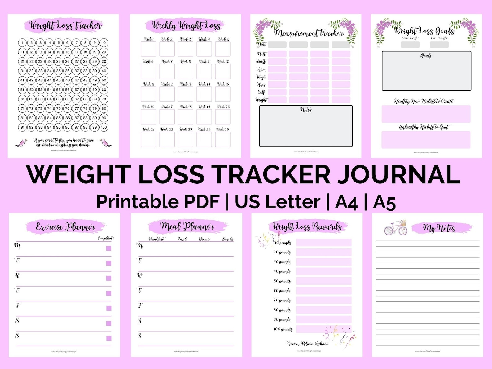Weight Loss Tracker Journal Printable Weight Loss Chart Wkly | Etsy