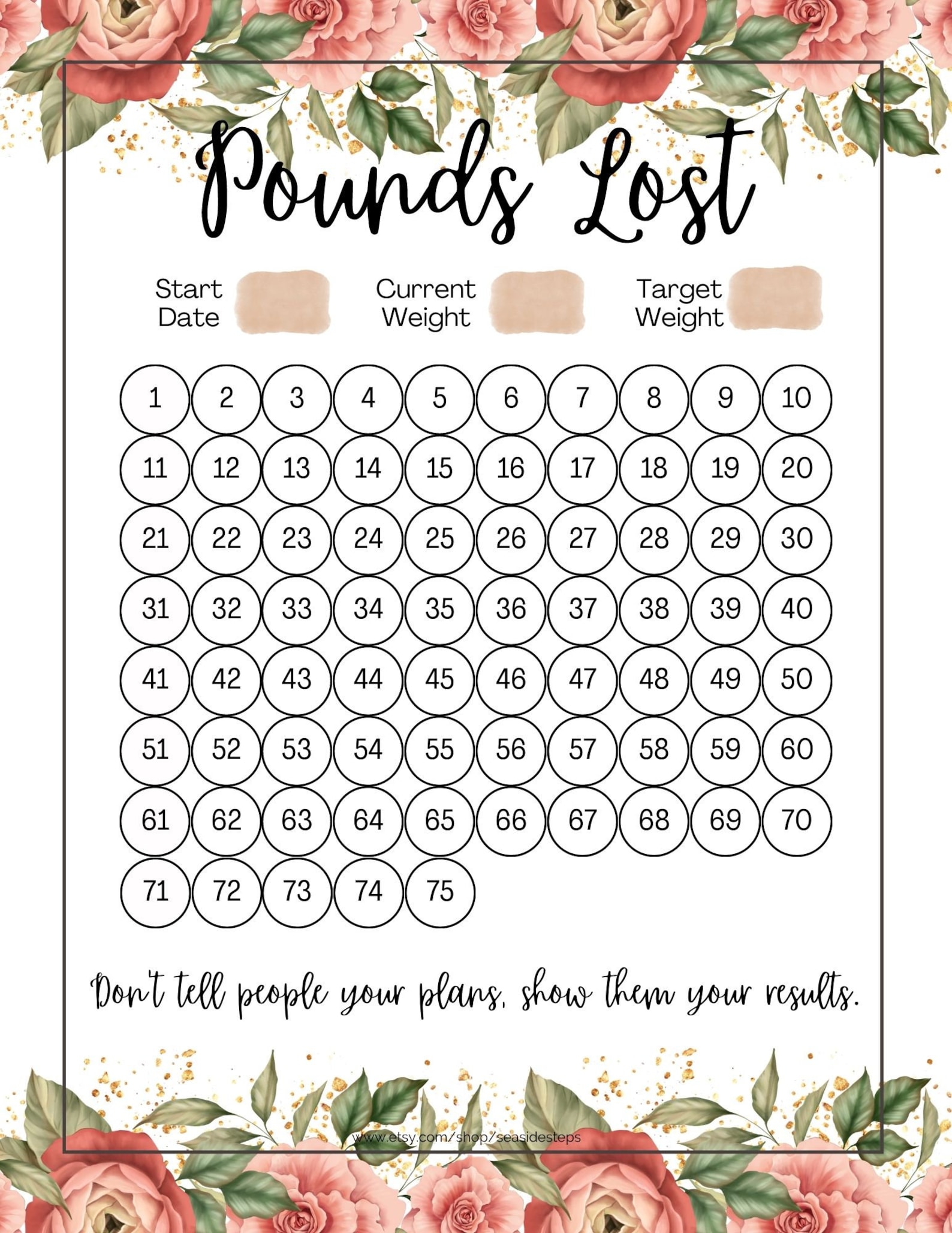 Weight Loss Tracker 75 Lbs, Weight Loss Journal Printable, Digital ...
