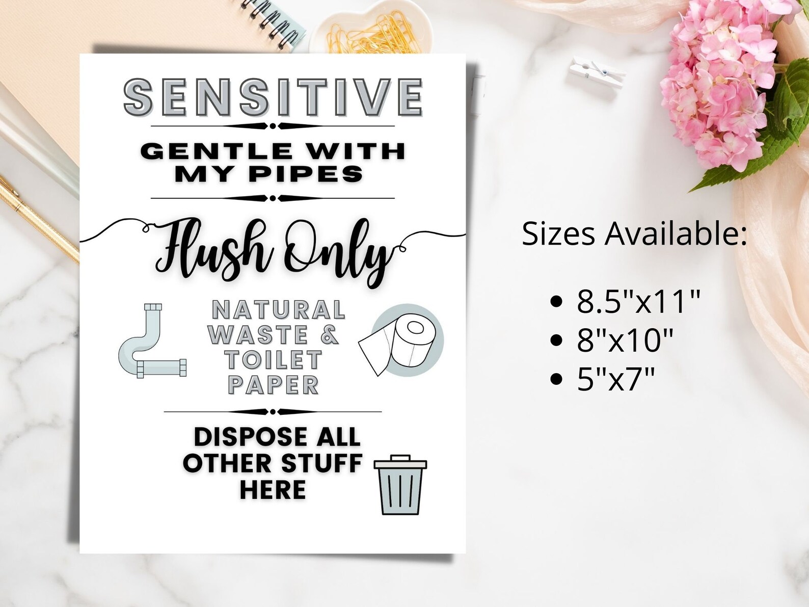 Sensitive Plumbing Septic Sign Flush Only Toilet Paper No - Etsy