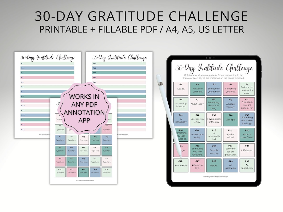 30-day Gratitude Challenge, Daily Gratitude Journal, Mindfulness ...