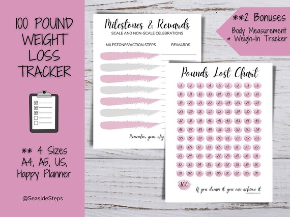 Weight Loss Chart 100 Lbs Printable Motivational Wall Chart | Etsy