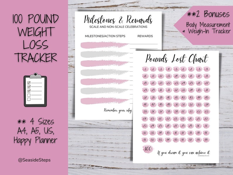 Weight Loss Chart 100 Lbs Printable Motivational Wall Chart | Etsy