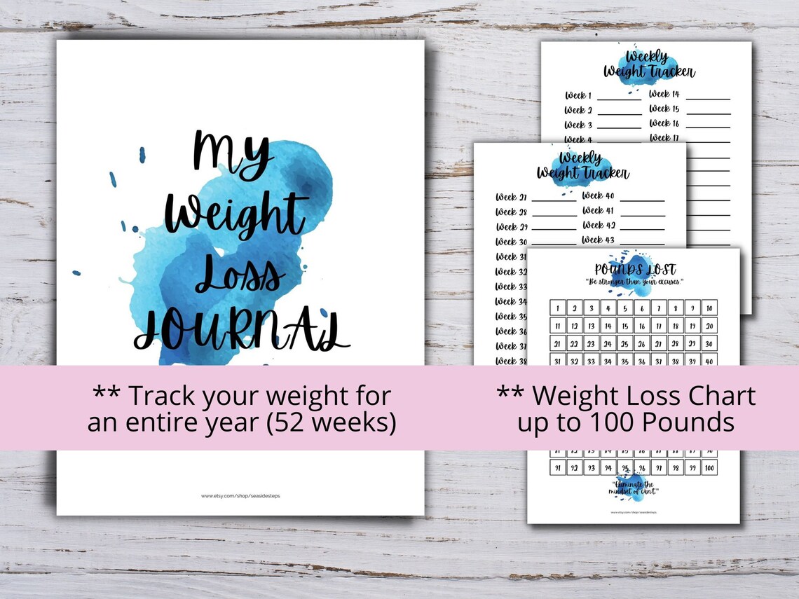 PRINTABLE Weight Loss Journal blue Weight Loss Tracker - Etsy