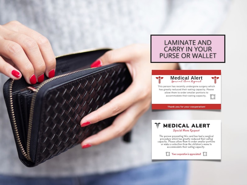 Bariatric Surgery Medical Alert Card: Special Menu Request (printable ...