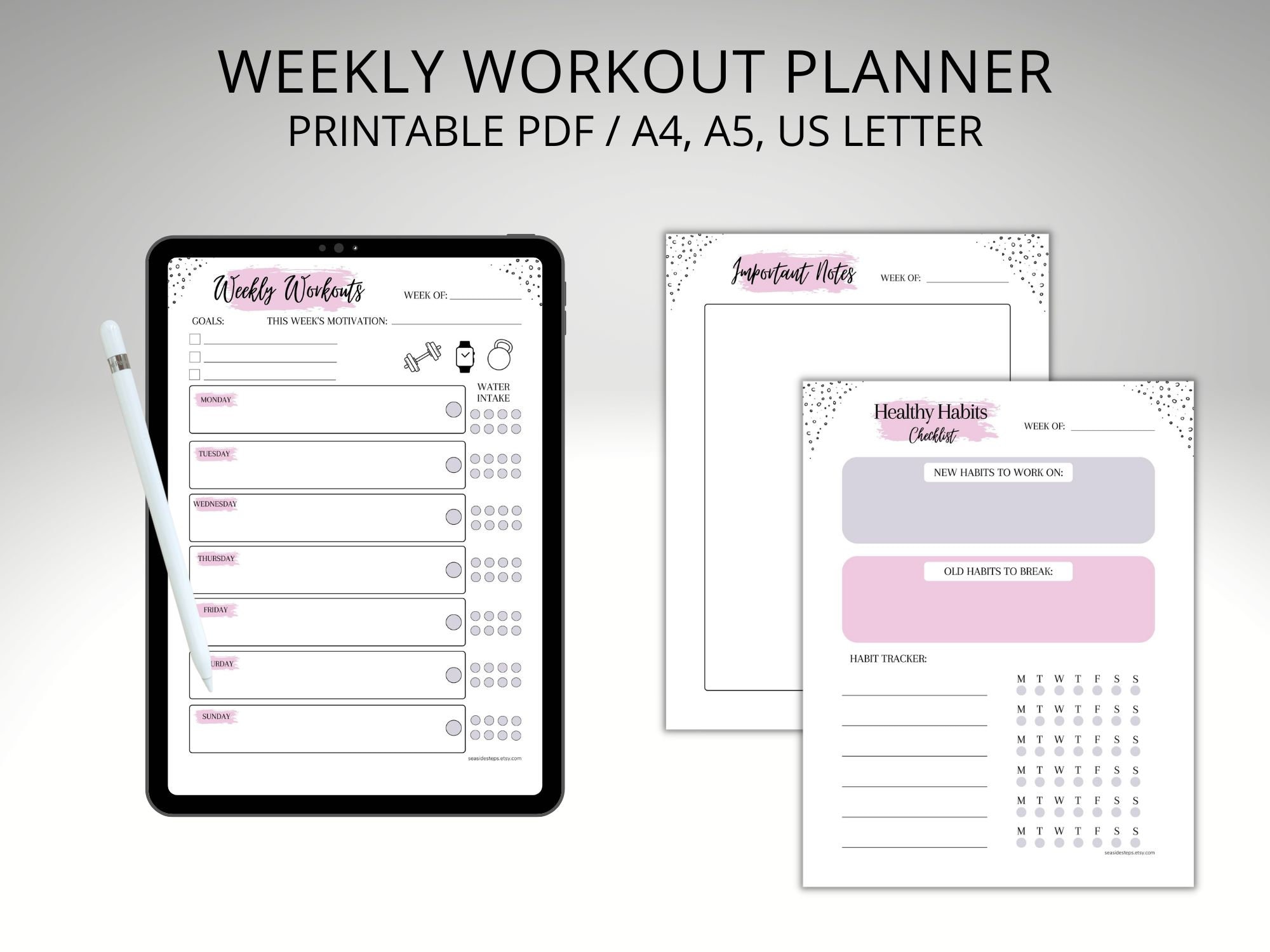 Weekly Workout Planner Printable, Weekly Exercise Calendar, Fitness ...