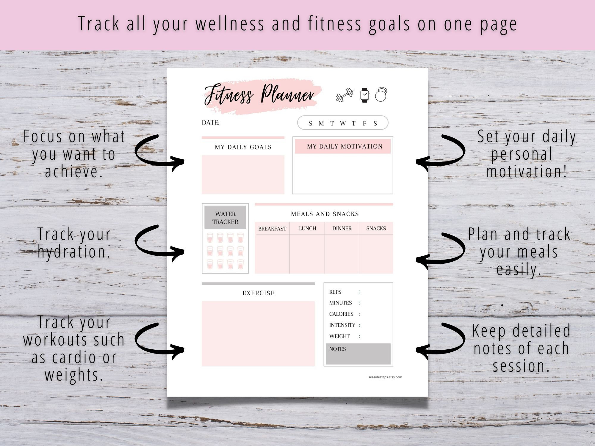 Daily Fitness Planner, Exercise Tracker Printable, Daily Workout Log ...