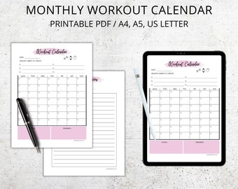 Monthly Workout and Meal Planner, Monthly Health Planner, Fitness and ...