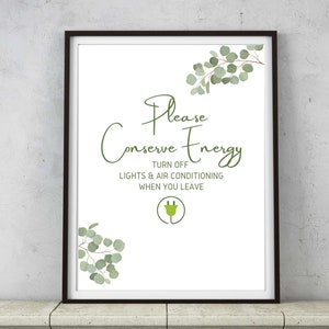 Please Turn off Lights Printable, Turn off Lights and A/C Sign, Airbnb ...