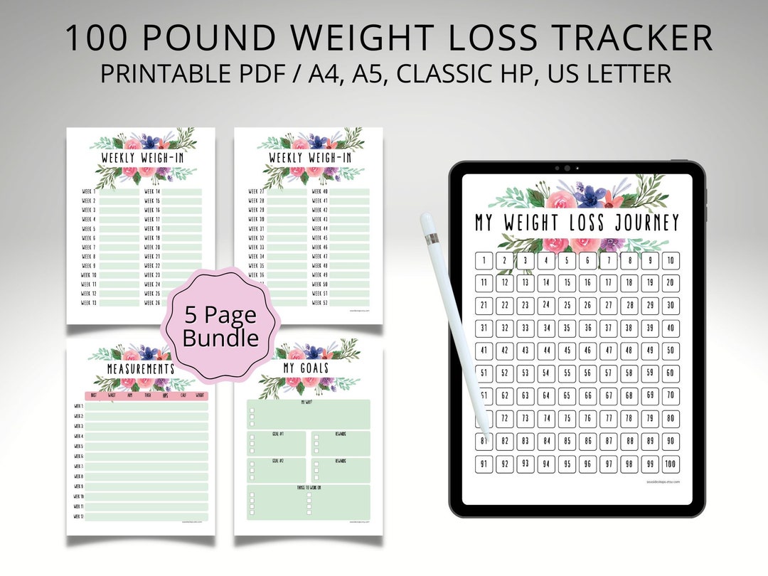 Weight Loss Tracker, 100 Lbs Lost Printable, Digital Weight Loss ...