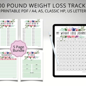 Weight Loss Tracker, 100 Lbs Lost Printable, Digital Weight Loss ...
