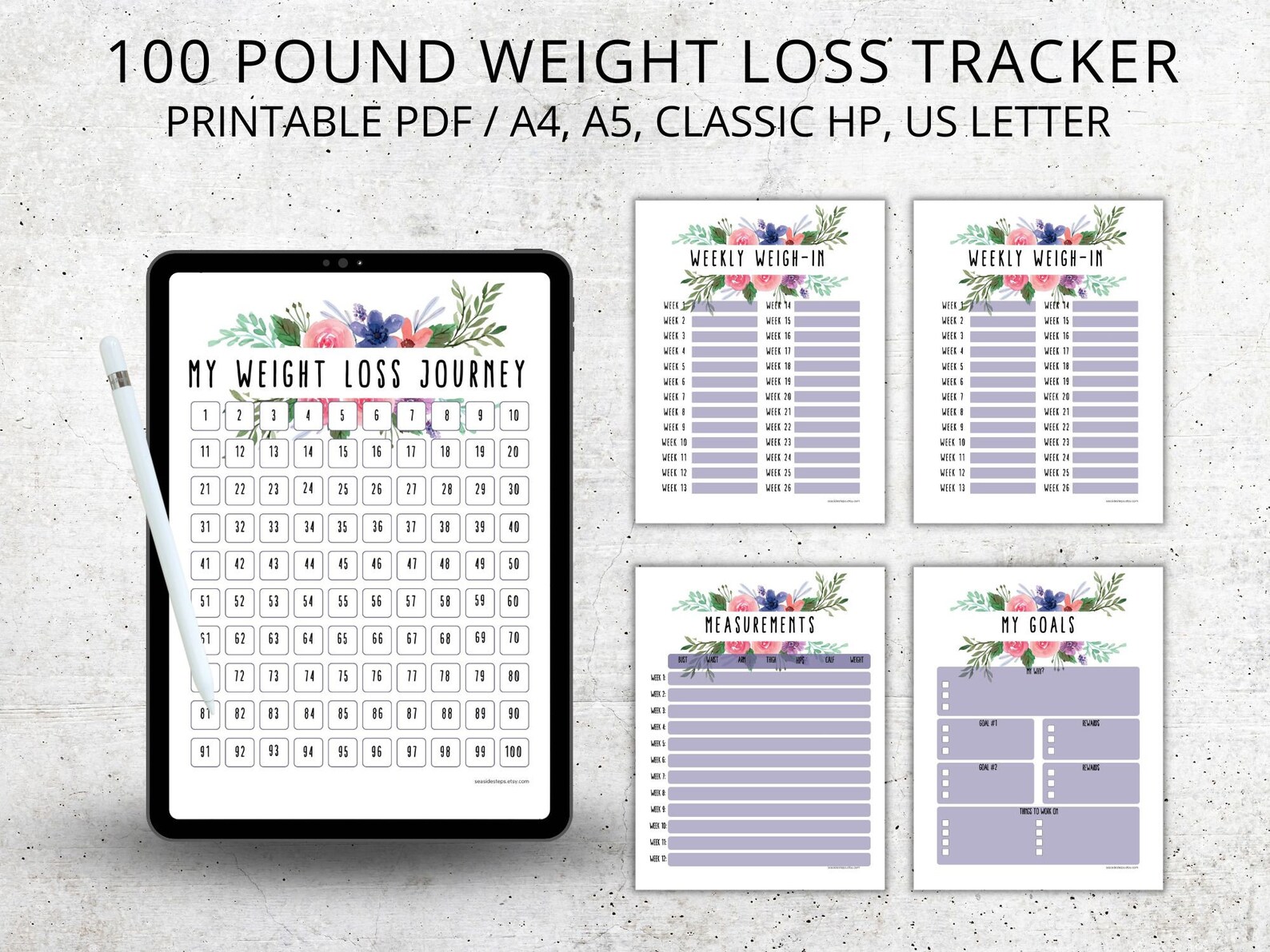 100 Pound Weight Loss Tracker: Printable Journal (PDF) - Etsy