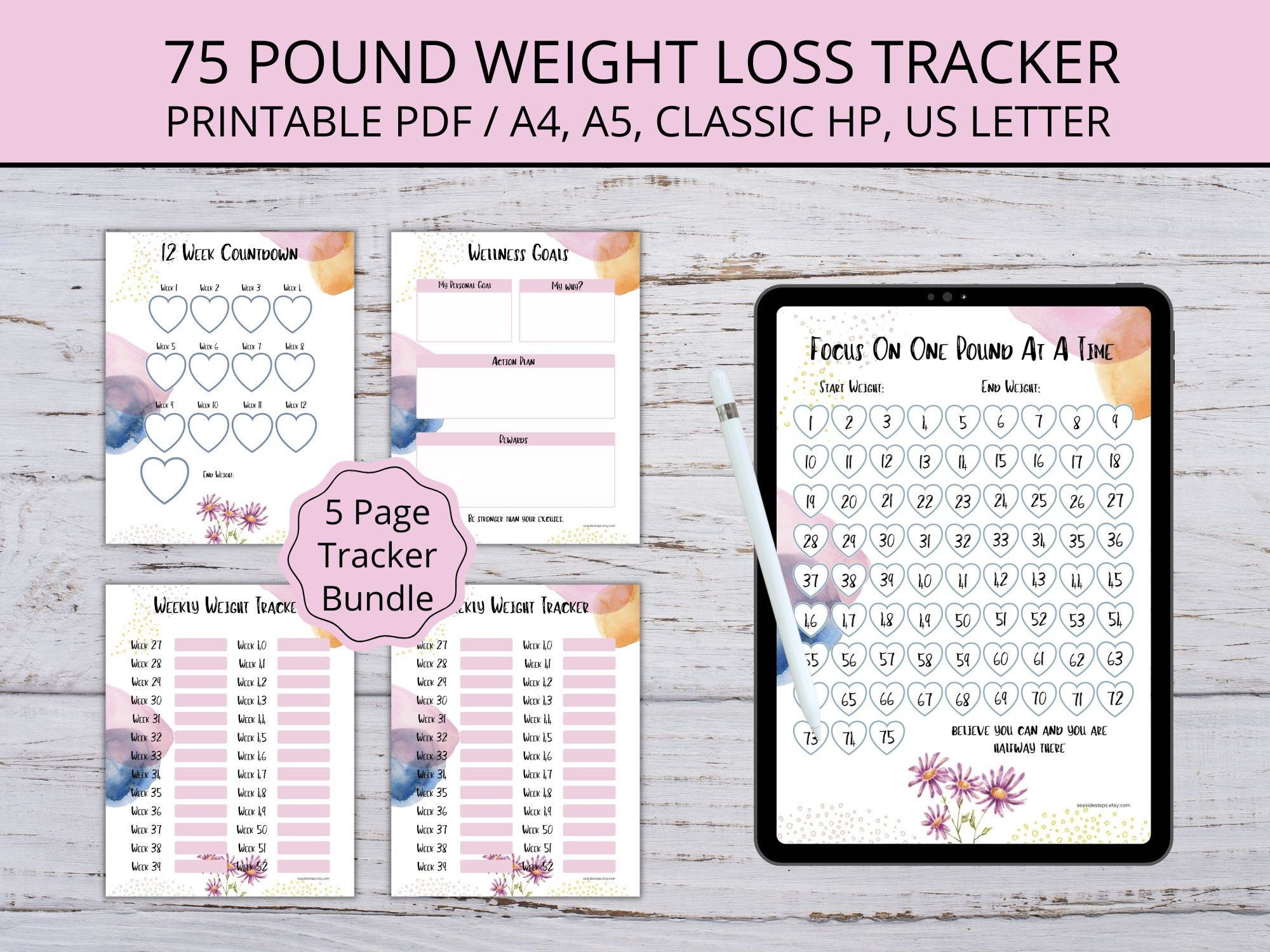 Weight Loss Tracker Printable 75 Lbs Digital Weight Loss - Etsy