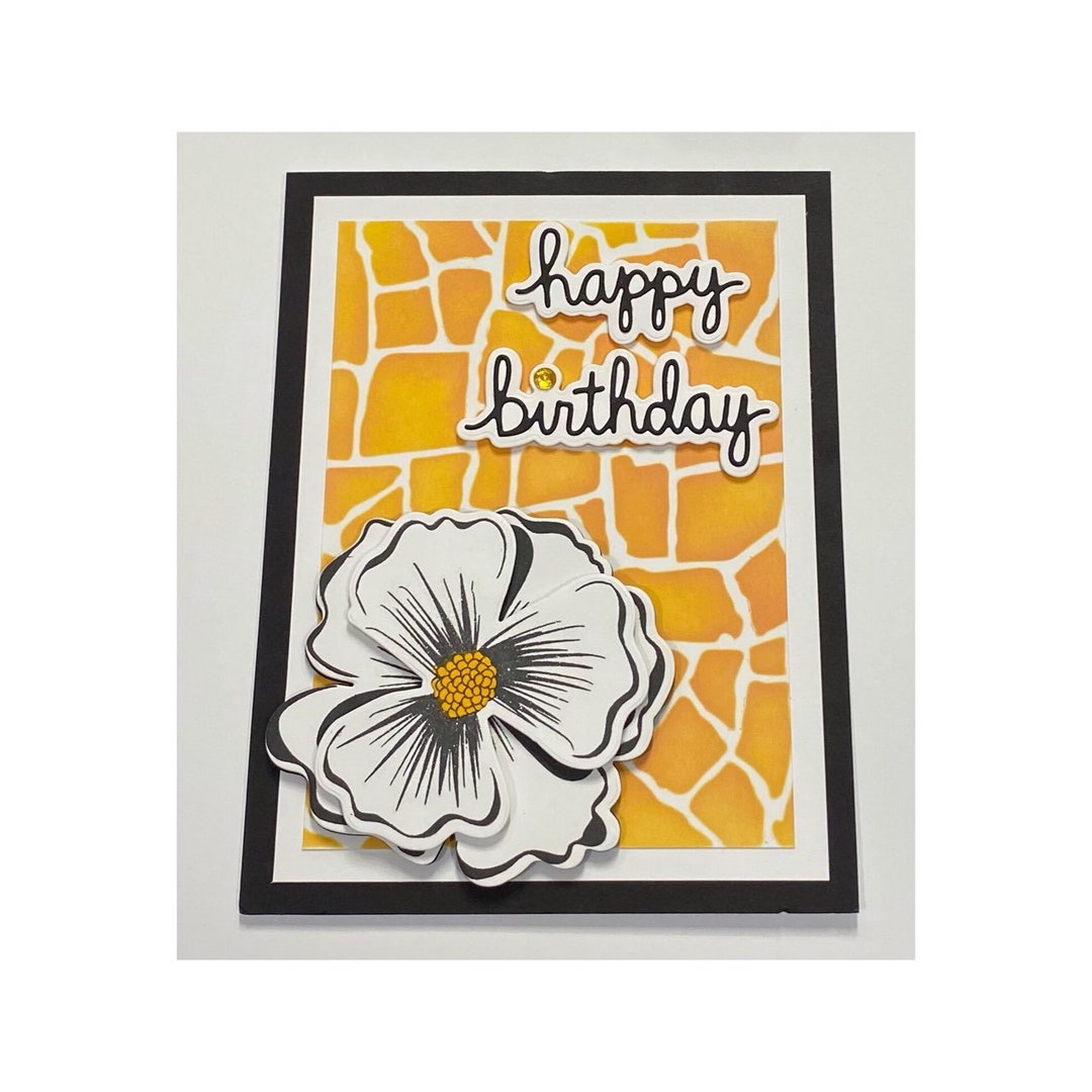 Happy Birthday Card - Stone Wall Stencil Background - Etsy