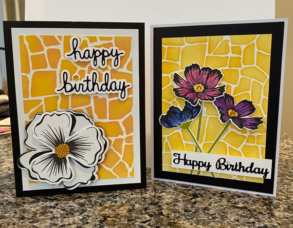Happy Birthday Card Stone Wall Stencil Background - Etsy