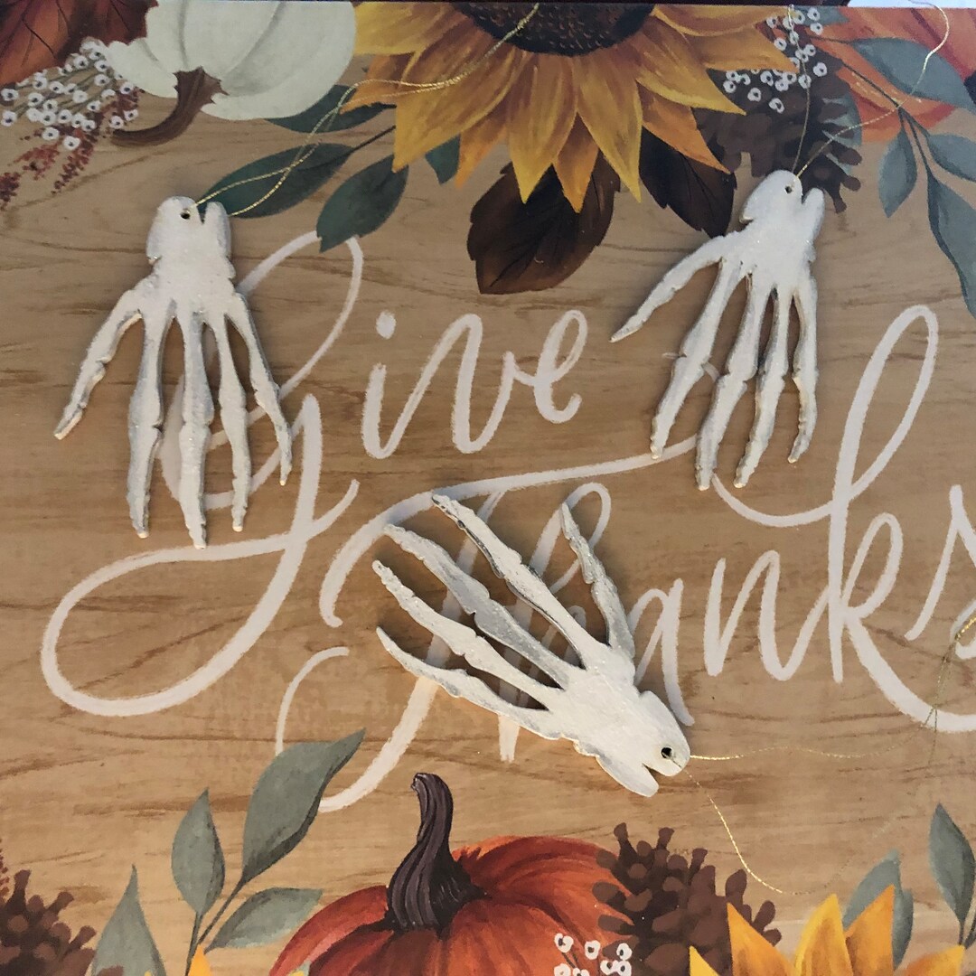 Hand Painted Wood Skeleton Hand Halloween Ornament - Etsy