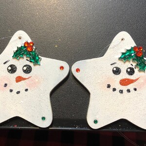 Hand Painted Wood Snowman Star Shaped Christmas Ornament - Etsy