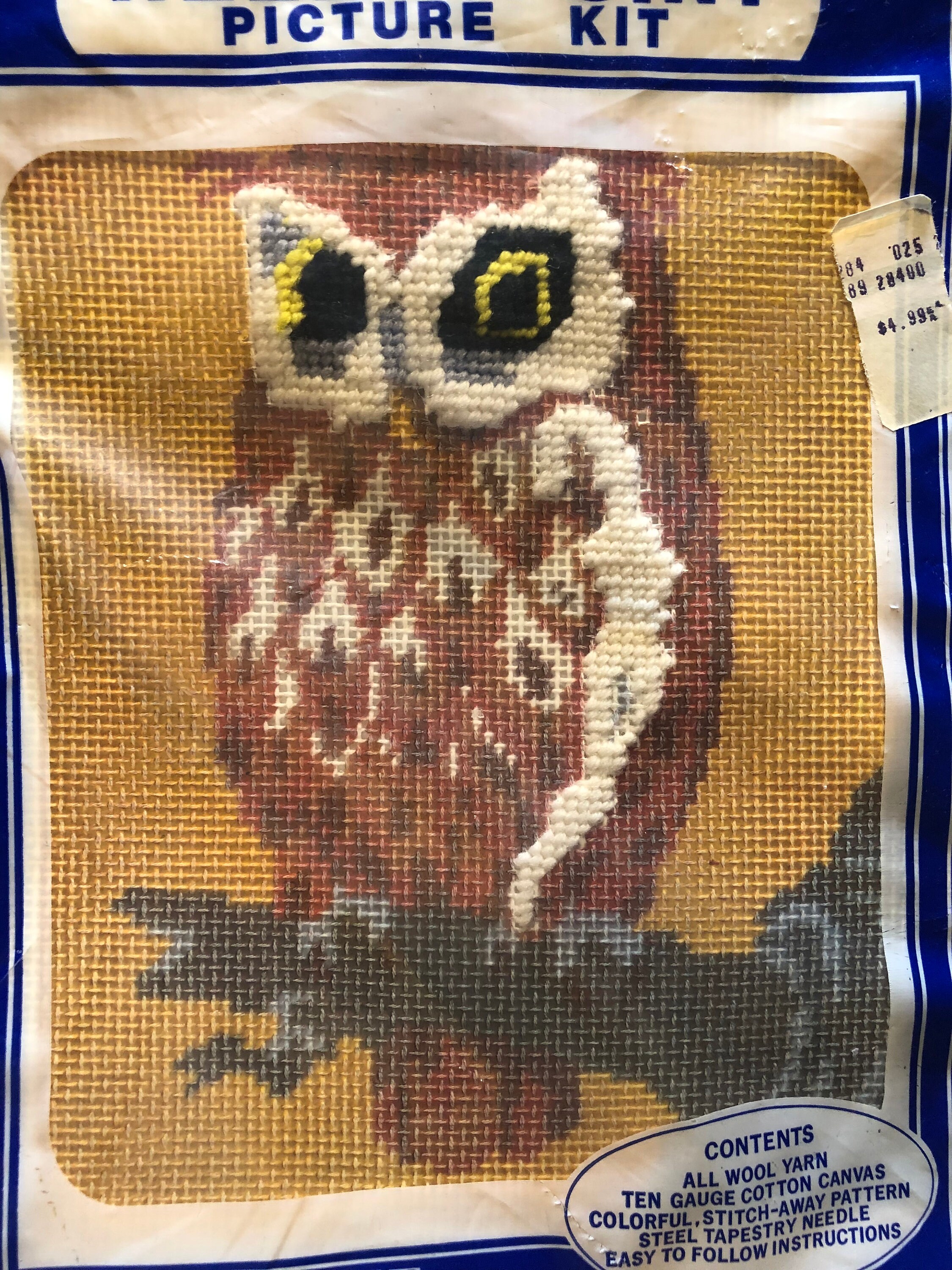 Vintage Needlepoint Picture Owl Craft Kit - Etsy