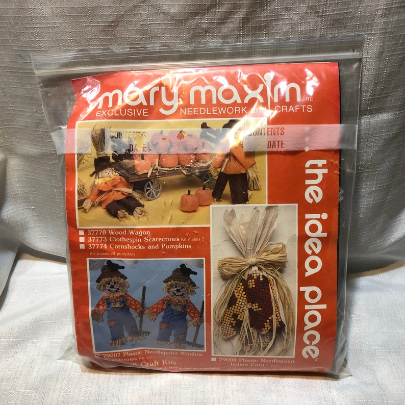 Vintage Mary Maxim Plastic Canvas Fall Craft Kit Window Scarecrows - Etsy