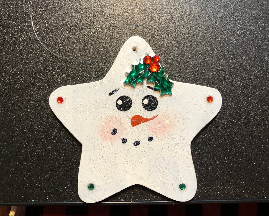 Hand Painted Wood Snowman Star Shaped Christmas Ornament - Etsy