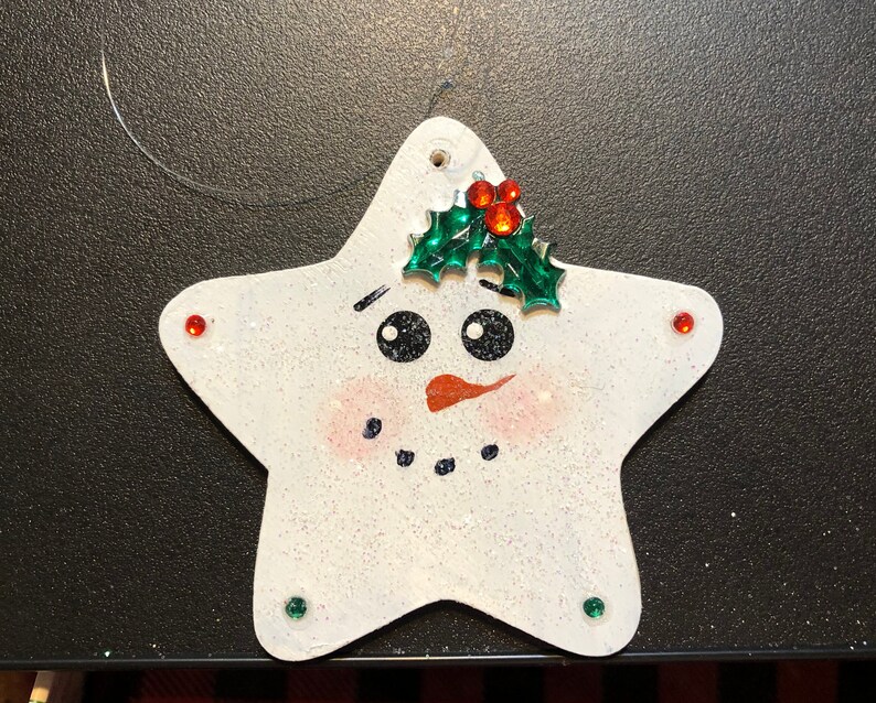 Hand Painted Wood Snowman Star Shaped Christmas Ornament - Etsy