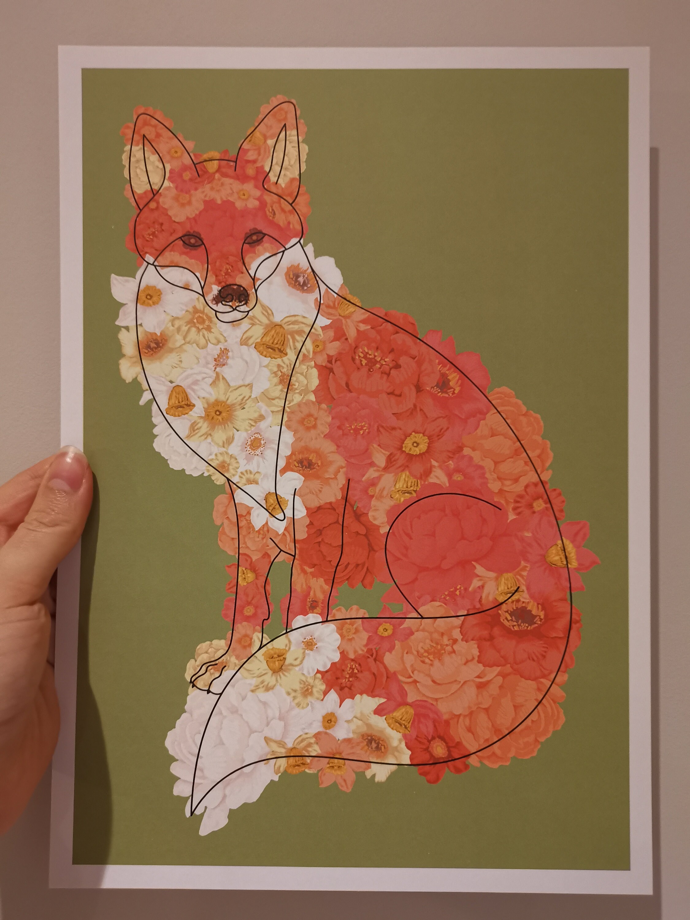 Fuchs Druck Floral Blumen Kunstwerk Tier Wildlife - Etsy.de