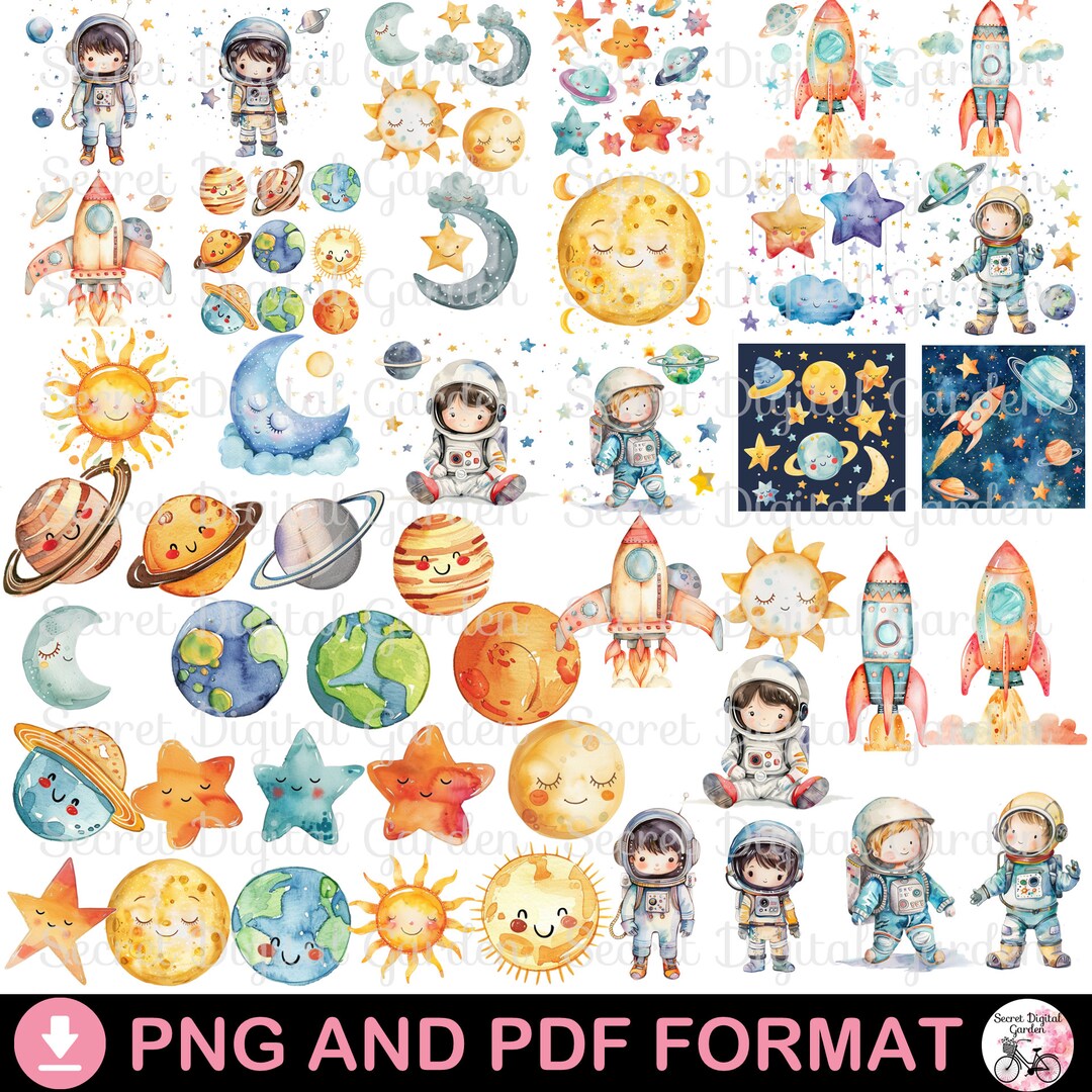 Little Space Astronaut Clipart Planets Space Birthday Party PNG Sun ...