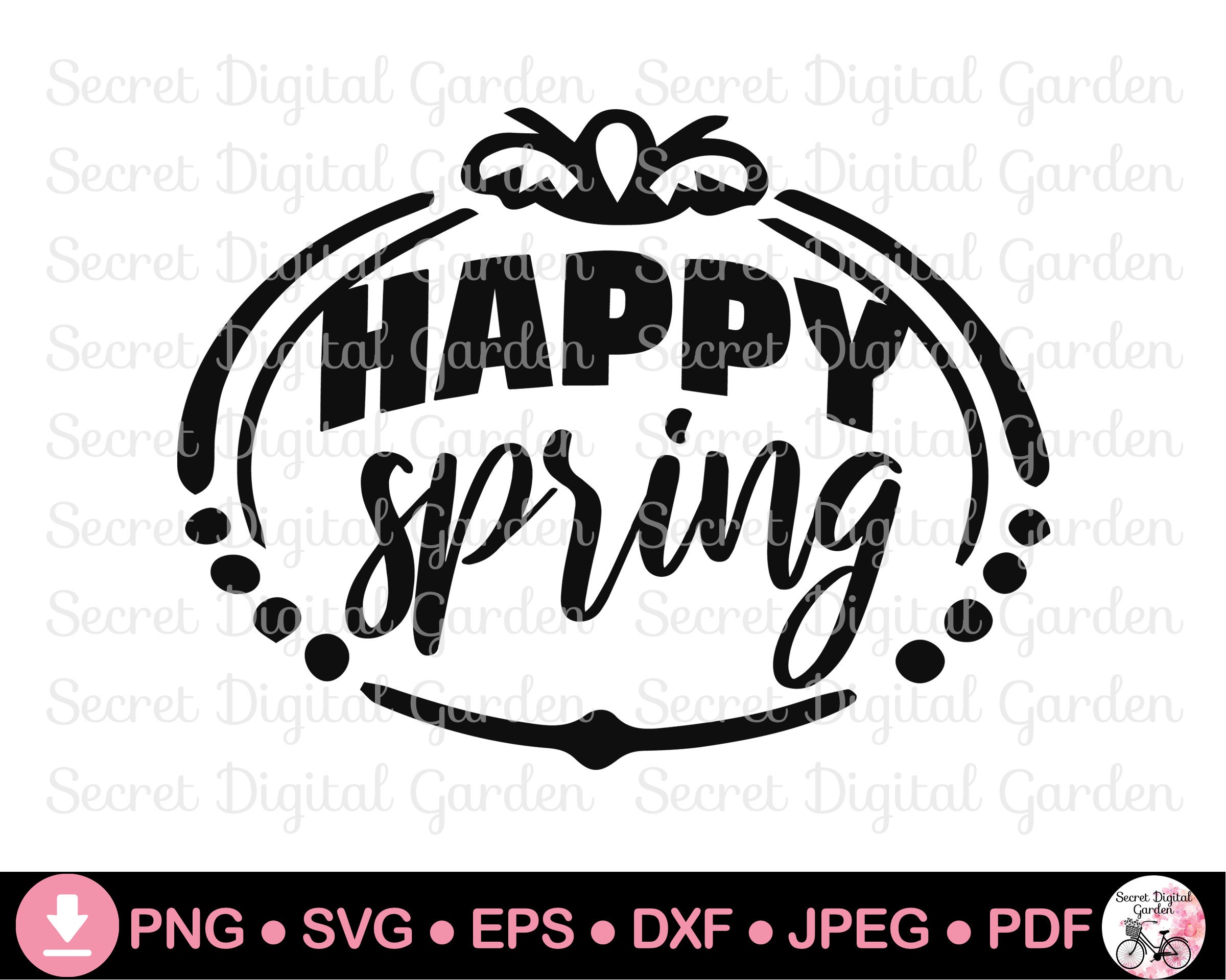 Happy Spring Black And White Clipart