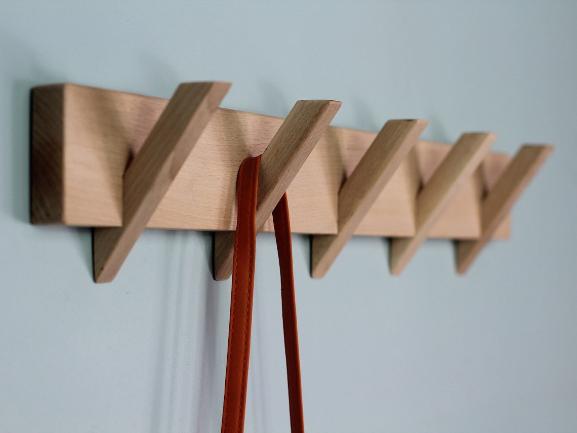 Wood Coat Rack / Wall Mounted Coat Rack / Modern Rack With 5 | Etsy