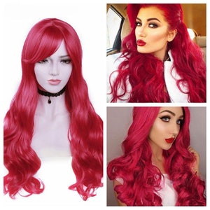 WIG Cosplay Wig Blue Wig for Women Pre Styled Long Wavy Wig Side Part ...