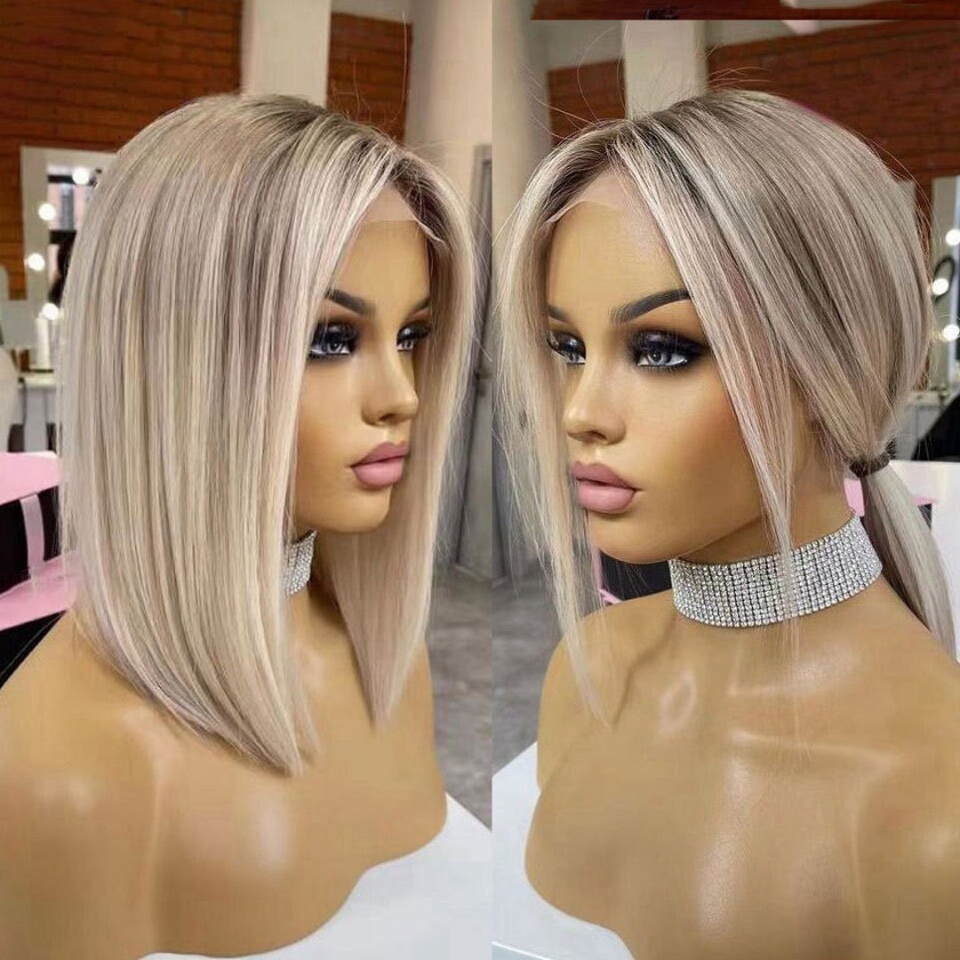 Ash Blonde Ombre Human Hair Wigs Lace Front Highlights Bob Wigs for ...