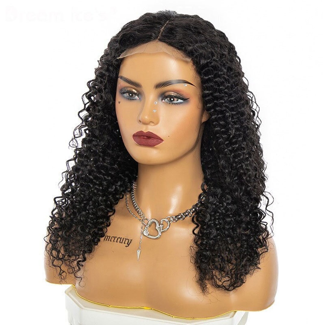 18 Jerry Curl Human Hair Blend Wig Lace Front Wig Middle Part Curly