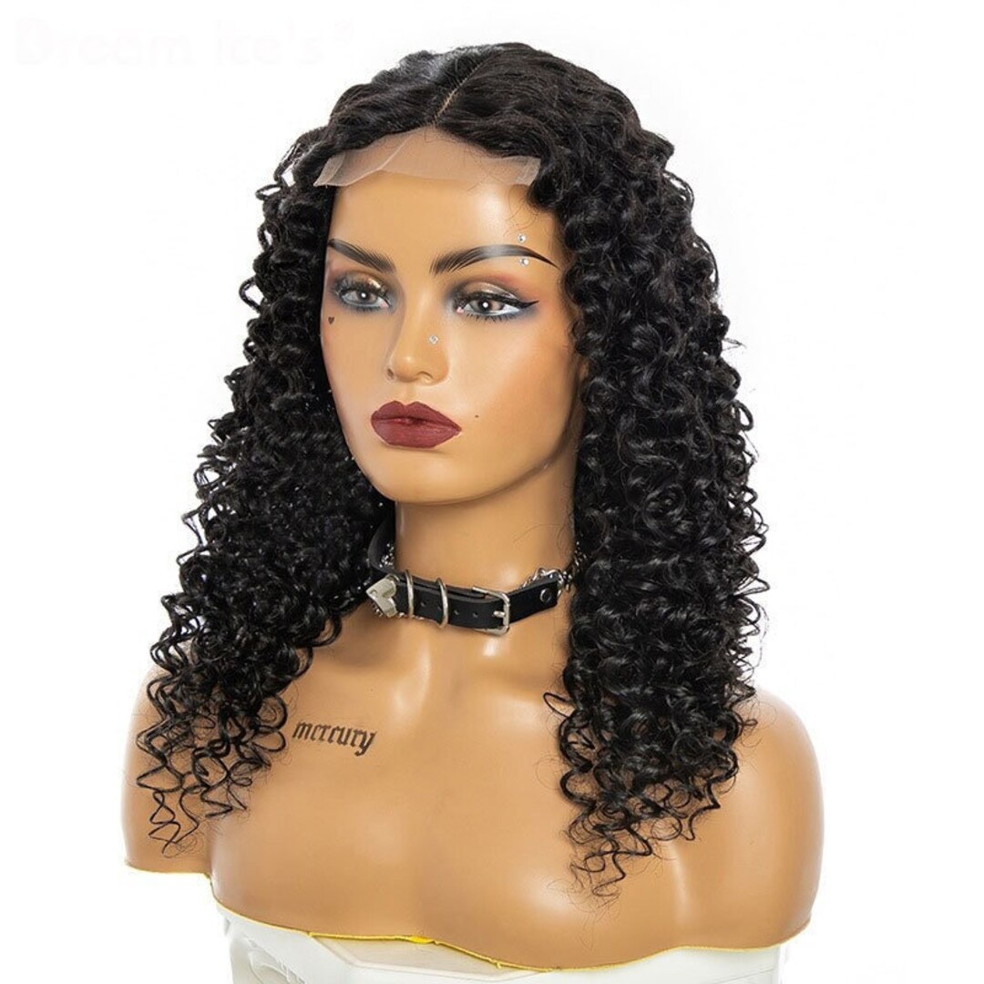 20 Human Hair Blend Wig Lace Front Wig Middle Part Curly Water Wave Wig ...