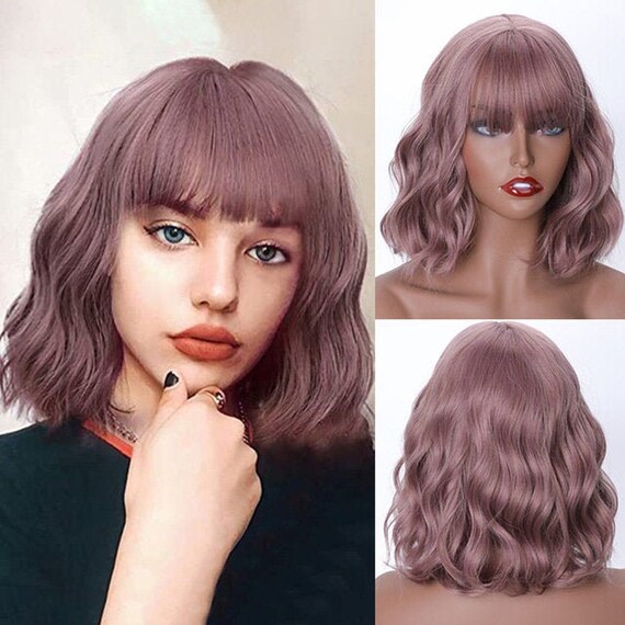 WIG Short Bob Wig with bangs Wavy Short Wig short cut wig for | Etsy