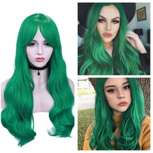 WIG Cosplay Wig Blue Wig for Women Pre Styled Long Wavy Wig Side Part ...