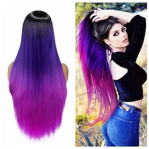 WIG Cosplay Wig Blue Wig for Women Pre Styled Long Wavy Wig Side Part ...
