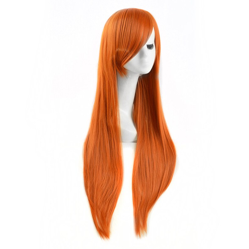 Wig Cosplay Wig Costume Wig With Bangs Long Orange Long Wig Etsy