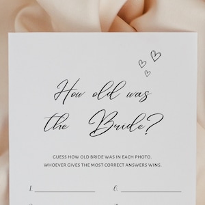 How Old Was the Bride, Bridal Shower Game, Black White, Game Printable ...